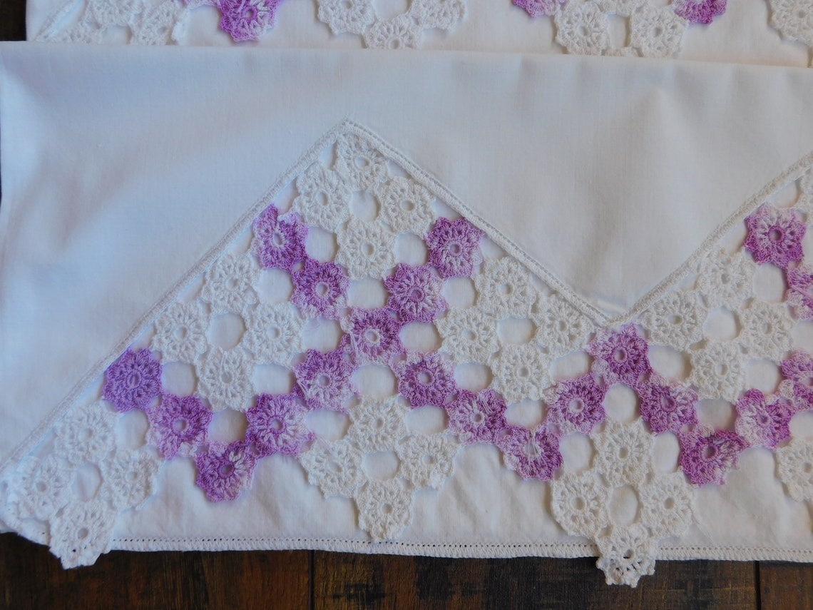 Lavender White Lace Trimmed Vintage Pillowcases - Etsy