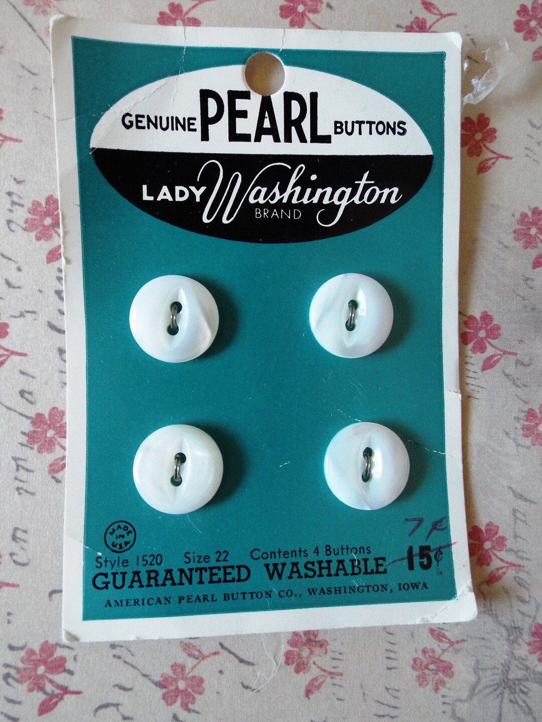 Vintage Genuine Pearl Buttons Lady Washington Brand Set of 4 - Etsy