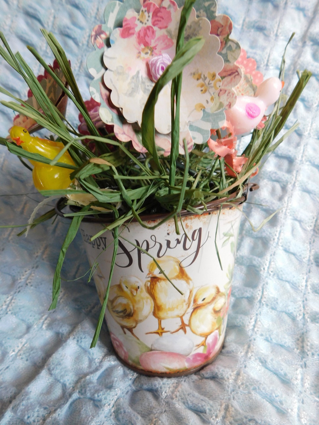 Small Easter Chicken Chicks Floral Decorations With Hand Made Flowers ...