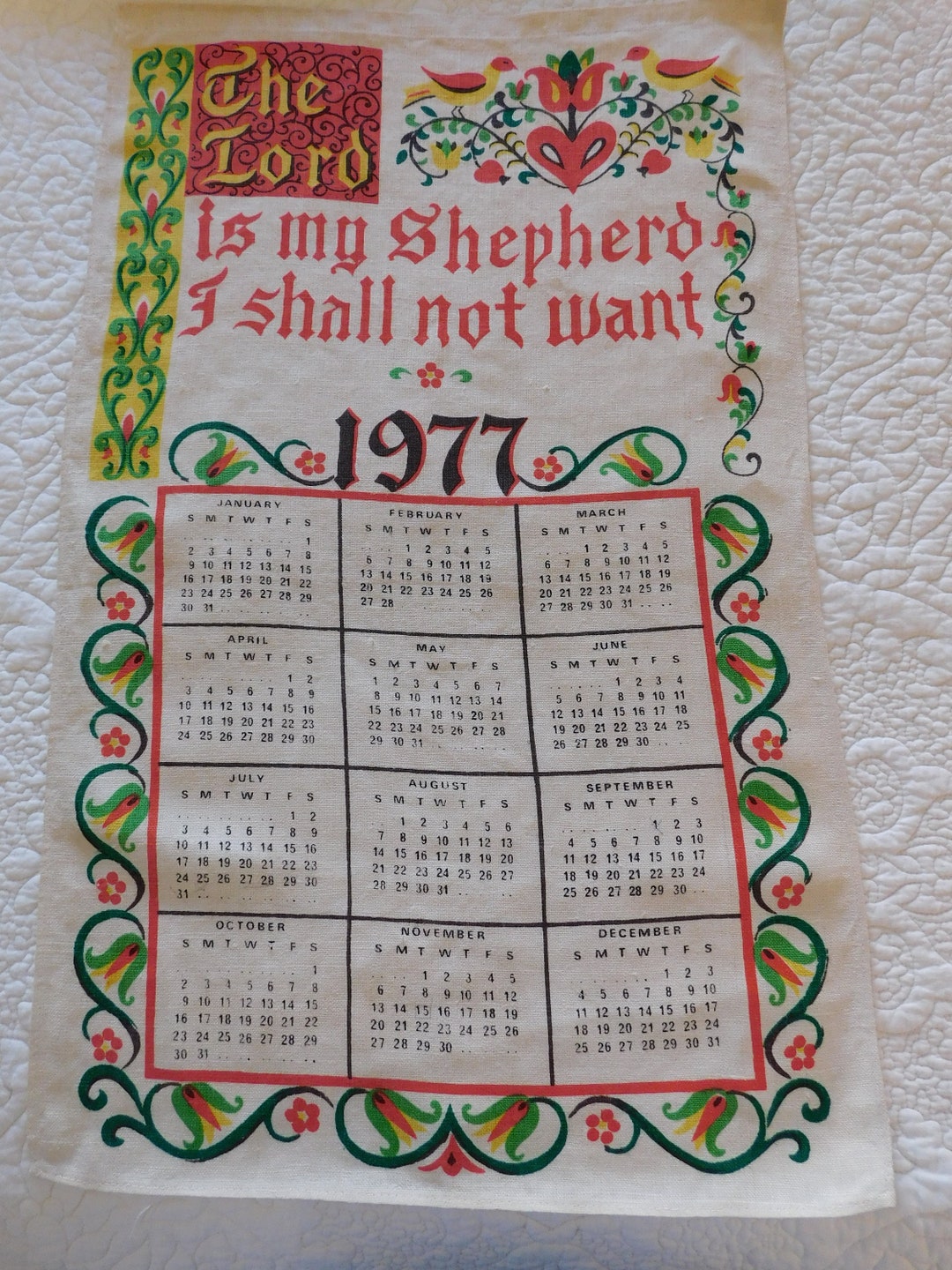 Vintage 1977 Linen Wall Calendar - Etsy
