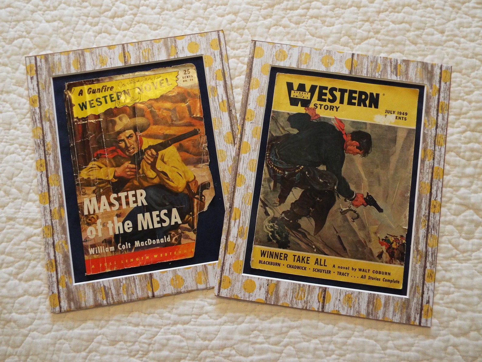 Pair of Vintage Western Novel Covers Cowboy Cowgirl Artwork Matted - Etsy