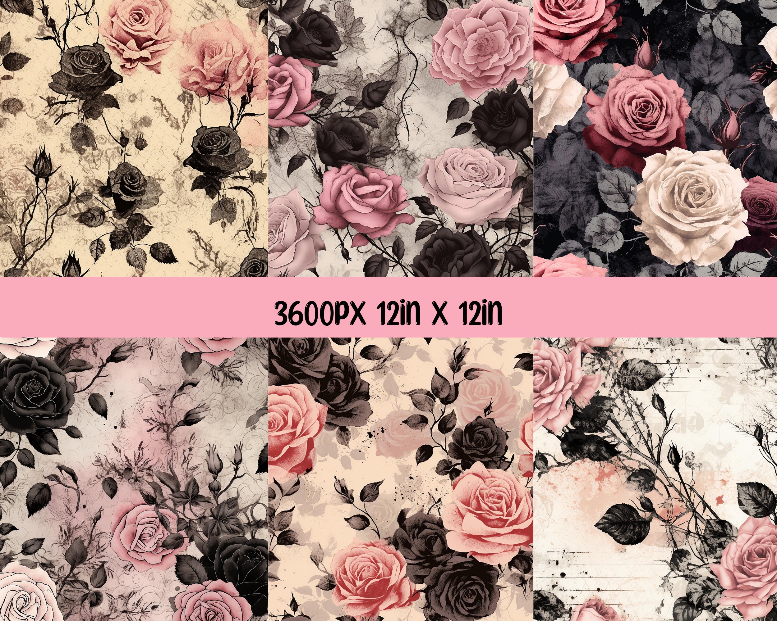 Victorian Gothic Roses Digital Patterns Paper Bundle Junk - Etsy