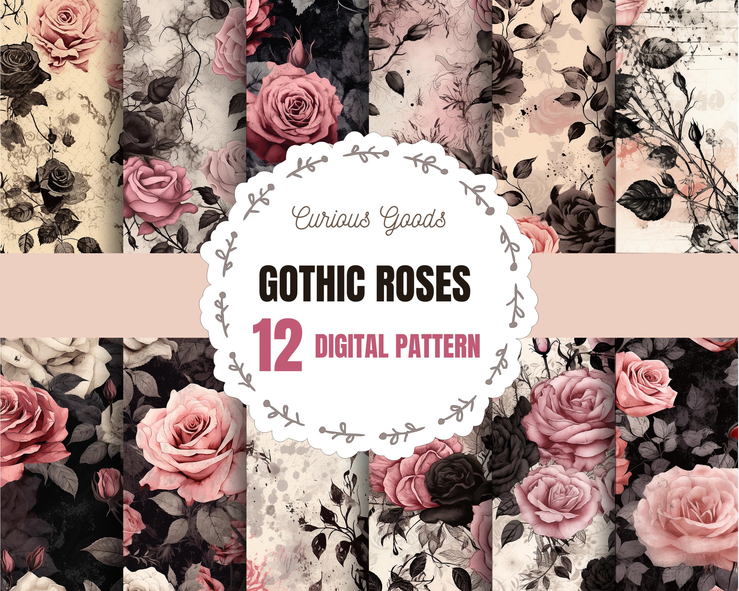 Victorian Gothic Roses Digital Patterns Paper Bundle Junk - Etsy