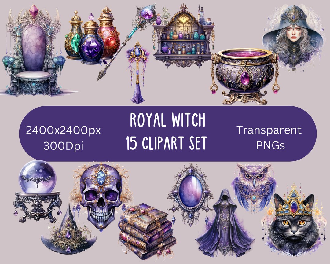 Royal Witch Watercolor Clipart Set Halloween Magical - Etsy