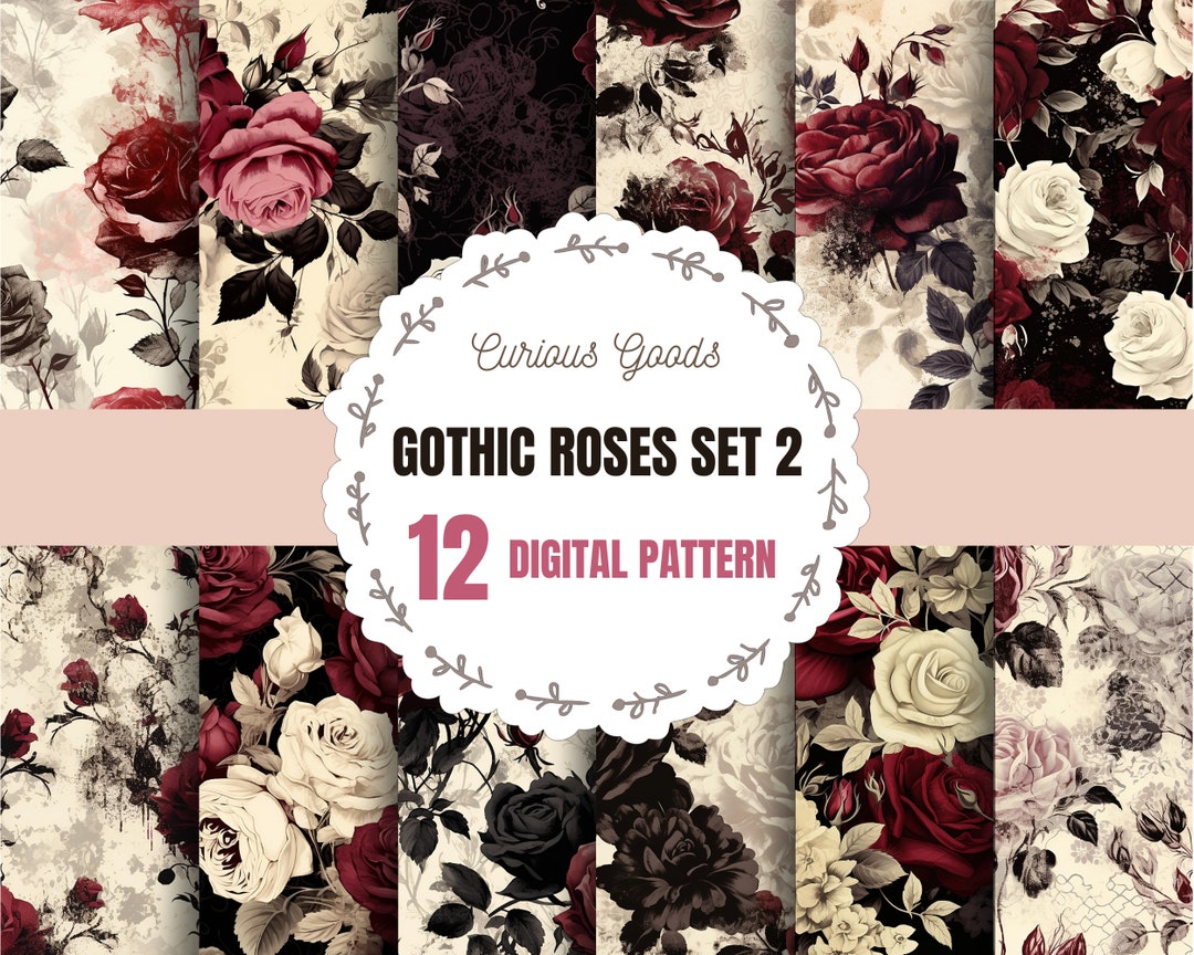 Victorian Gothic Roses Digital Patterns Paper Bundle, Junk Journaling ...