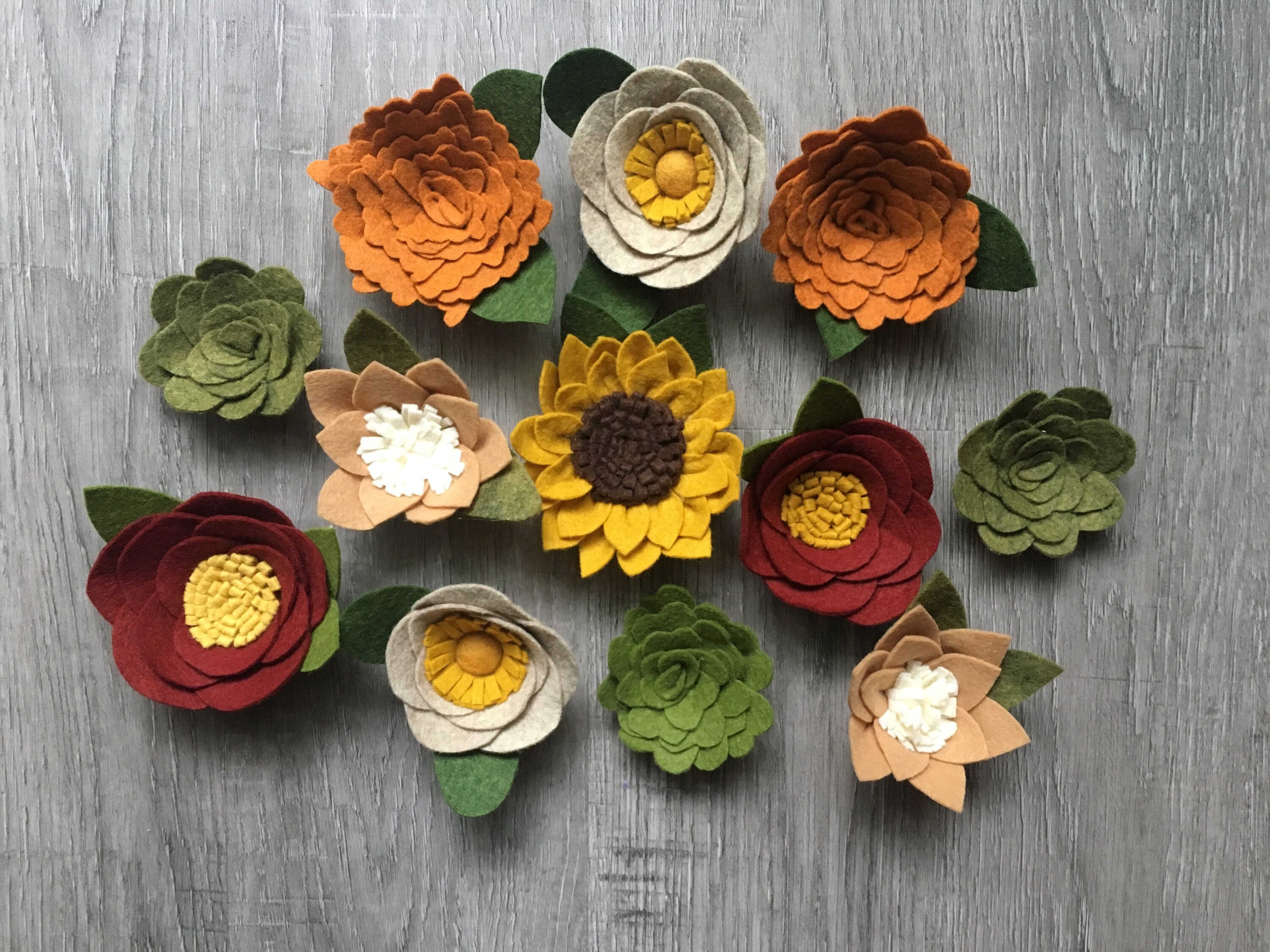Fall Felt Flowers, Felt Flowers, Fall Decor, Fall Felt Wreath, Fall ...