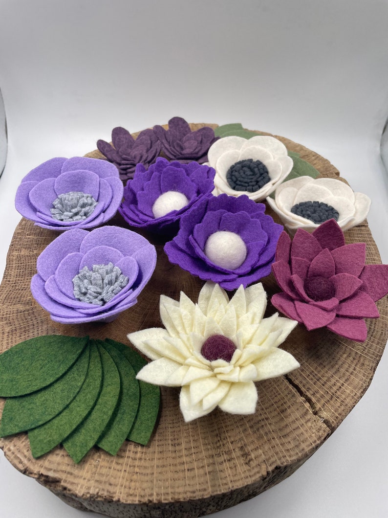 Loose Felt Flowers, Wool Felt Flowers, Felt Flower Decor, Purple ...