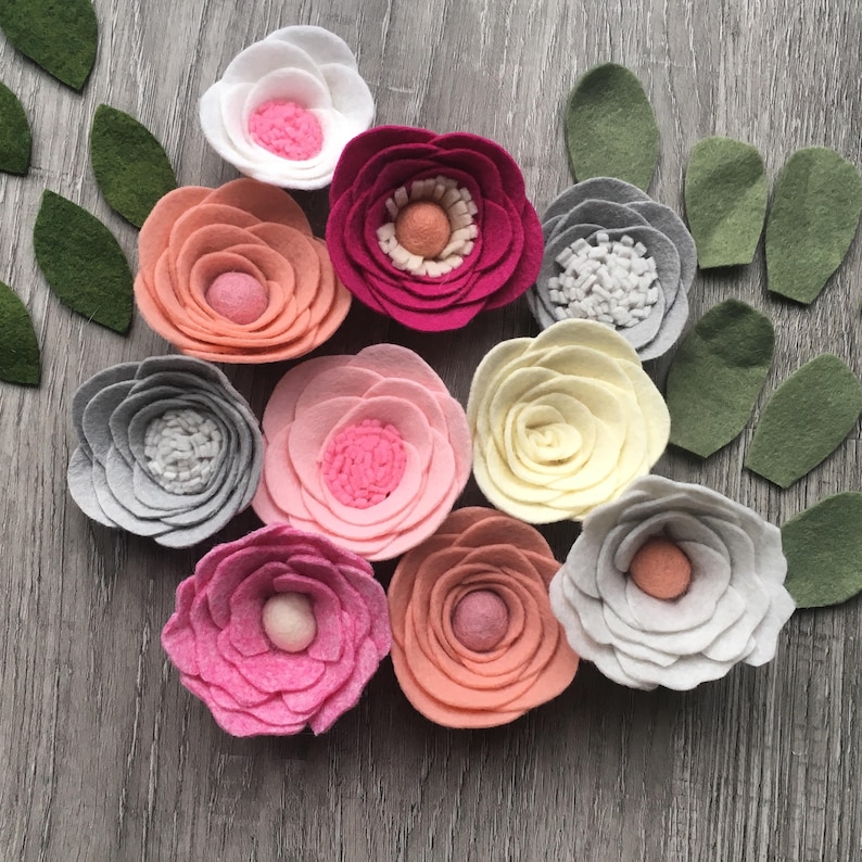 Loose Felt Flowers Wool Felt Flowers Valentines Felt Decor - Etsy