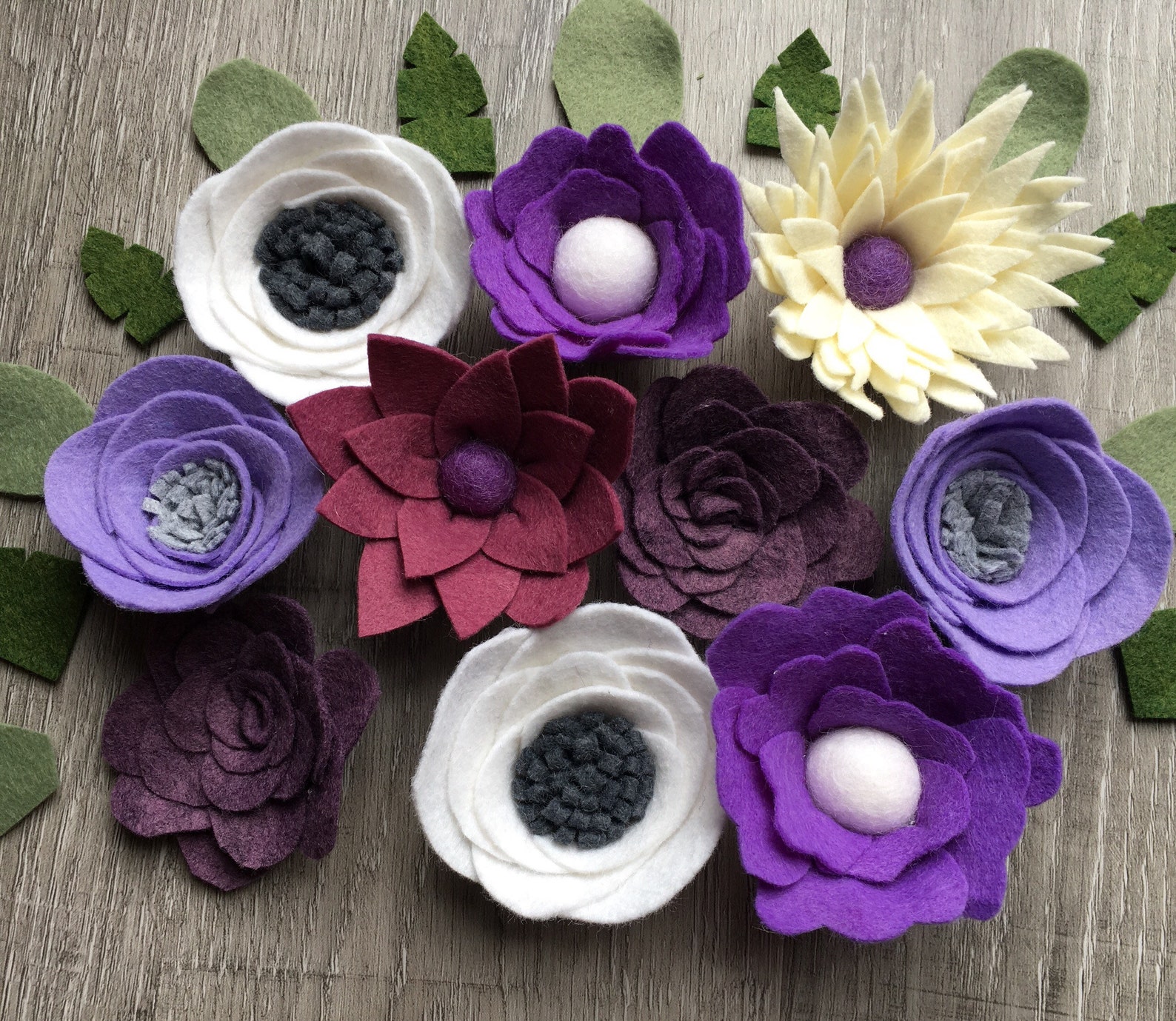 Loose Felt Flowers, Wool Felt Flowers, Felt Flower Decor, Purple ...