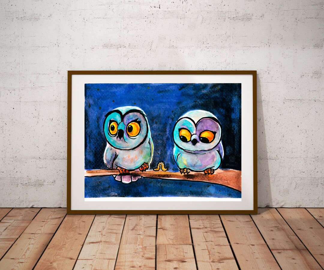 2 Owls Print, Nursery Print, Owl Poster, Kids Room Print, Funny Owl ...
