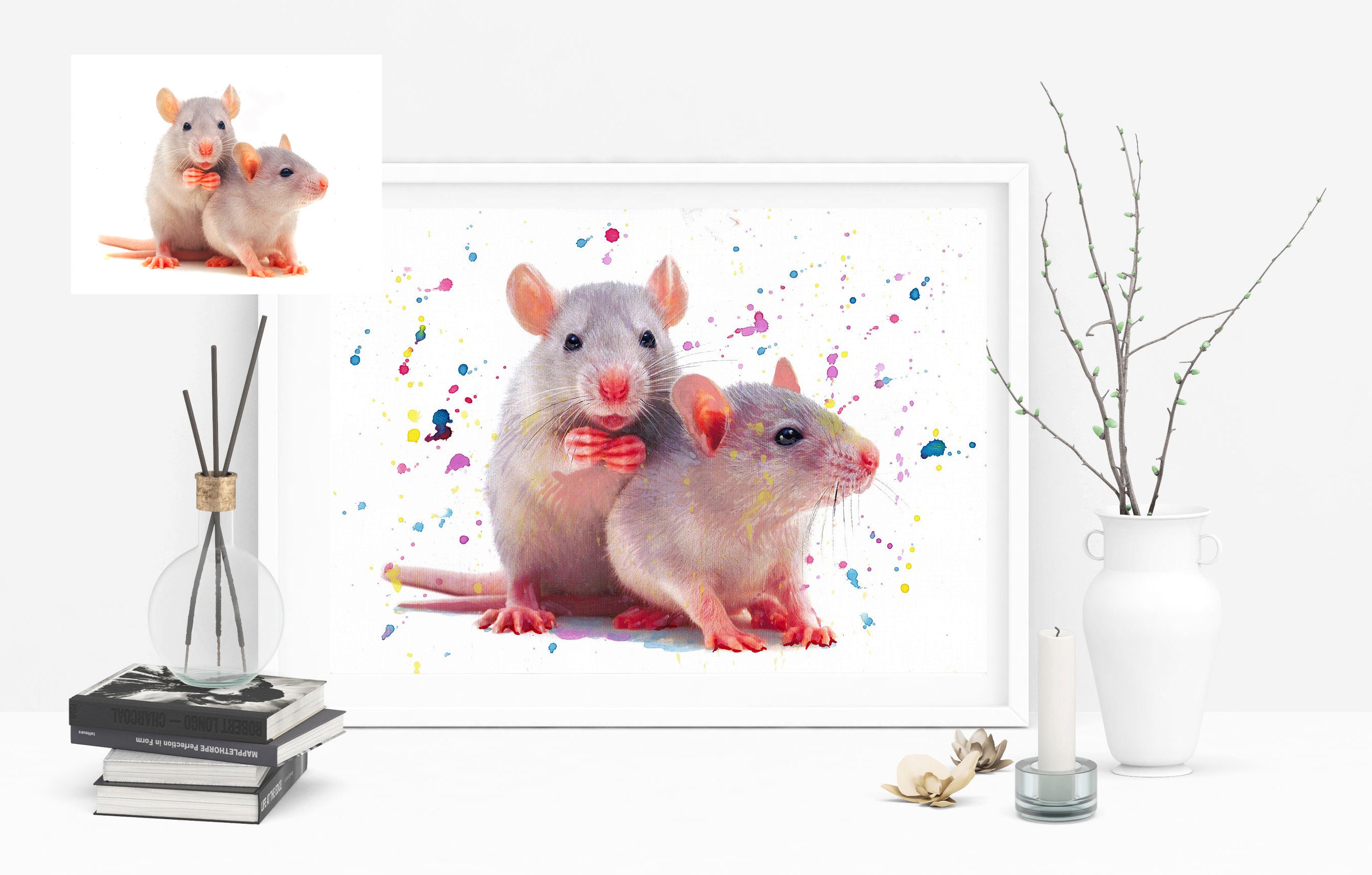 2 rats Rat portrait couple rats Custom Pet Portrait from | Etsy