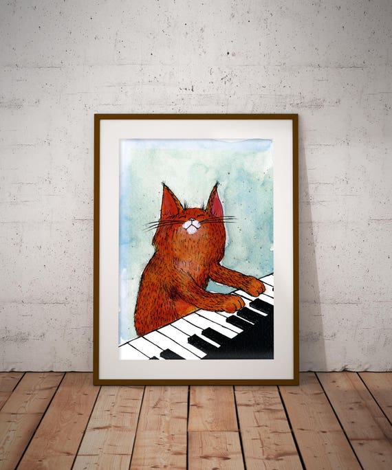 Cat print Piano Cat posterNursery print print | Etsy