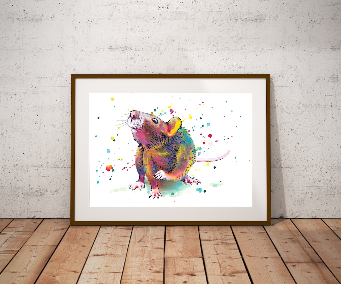 Mouse print Mouse poster Mouse and Moon animal print | Etsy