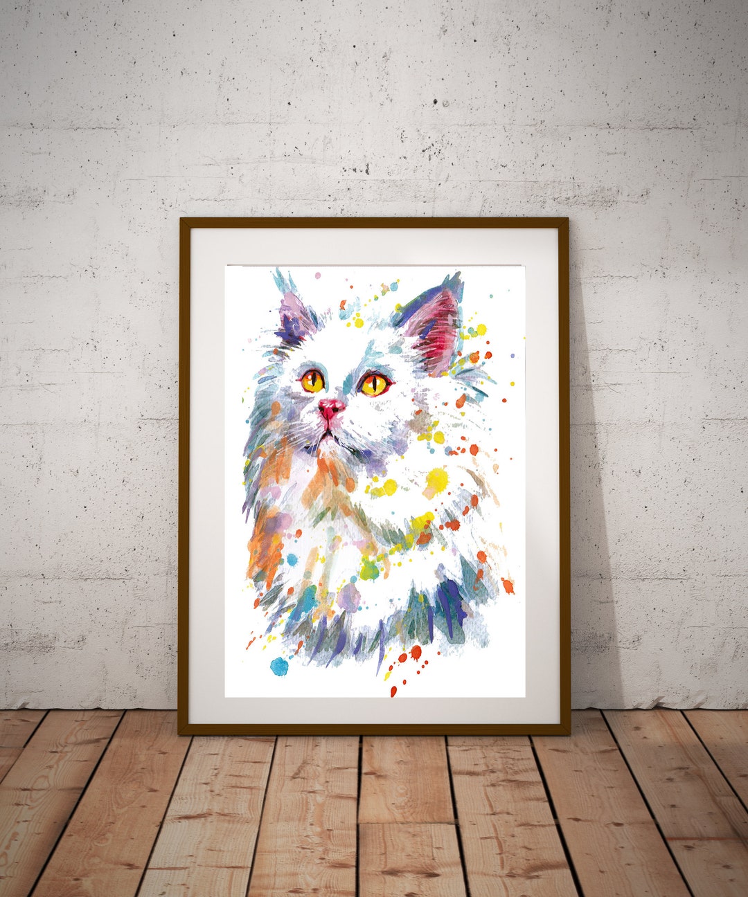 Cat Print, White Cat Poster, White Cat Print, Handmade, Drawing ...