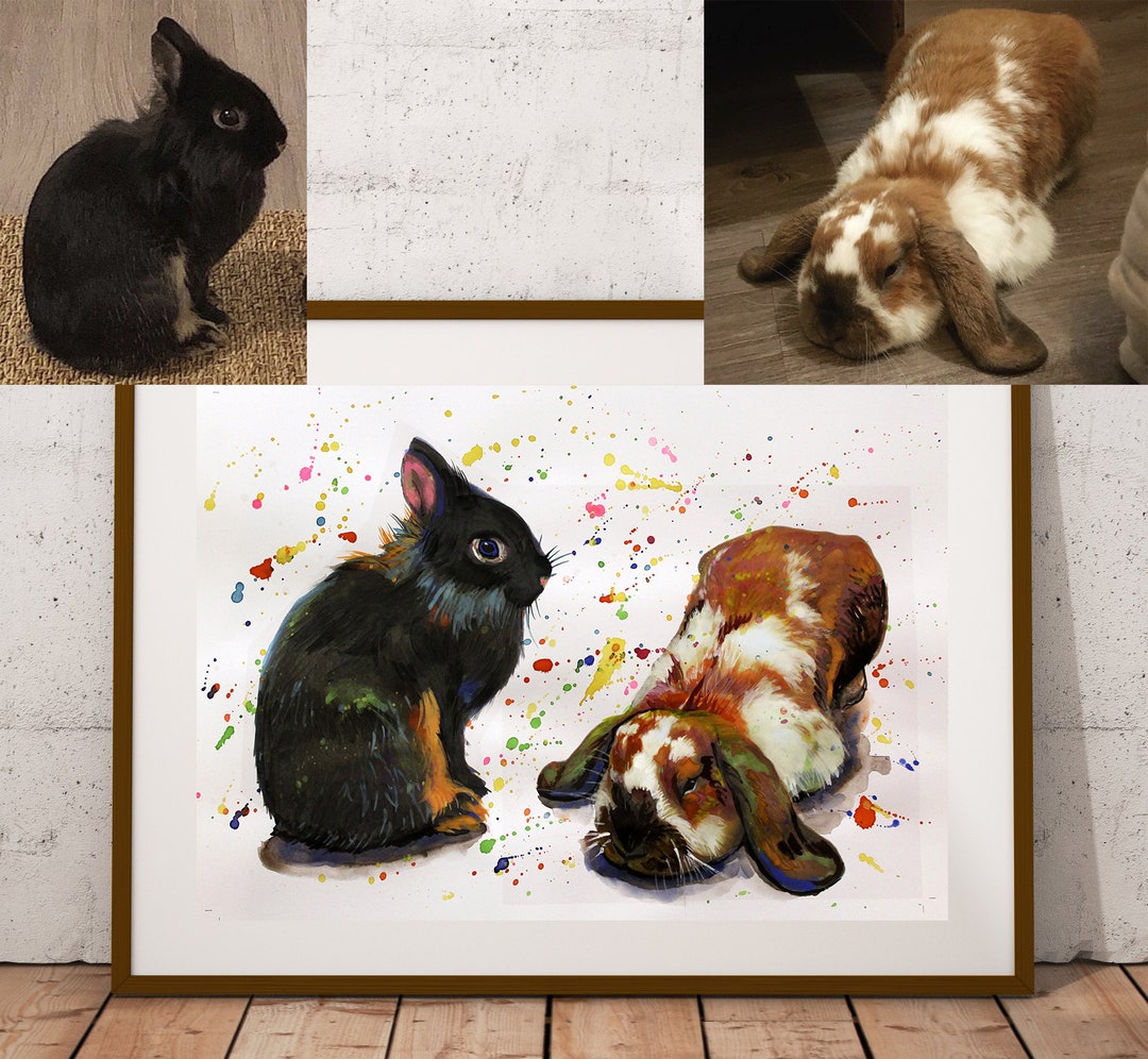 Rabbit, Custom Pet Portrait, Pet Painting, From Photo, Custom Rabbit ...