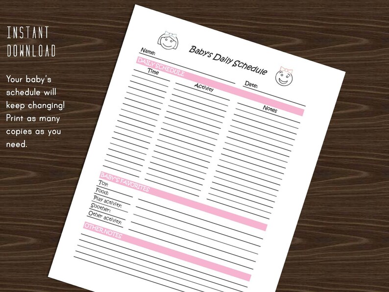 Printable Daily Baby Schedule Infant Schedule Instant - Etsy