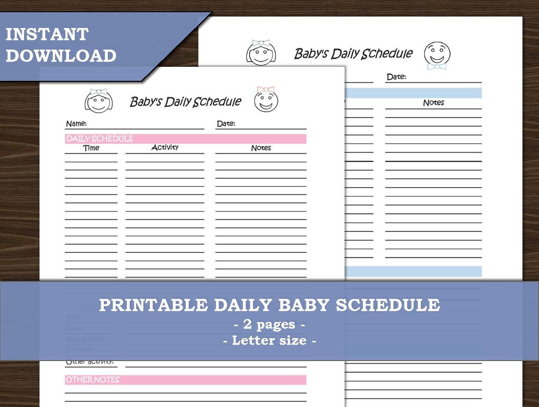 Printable Daily Baby Schedule Infant Schedule Instant - Etsy