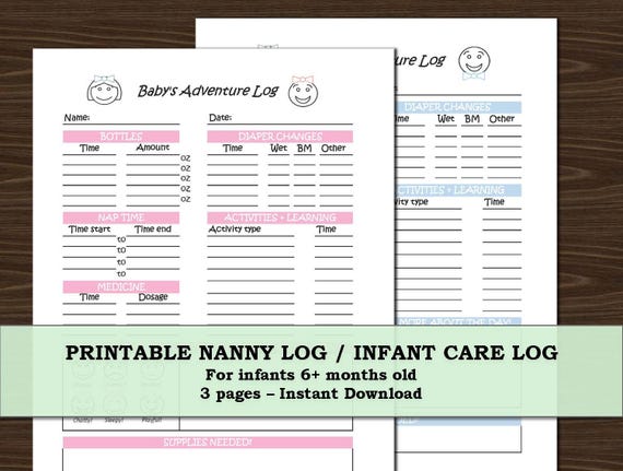 Printable Daily Nanny Log Daily Baby Log 6 Months Old | Etsy
