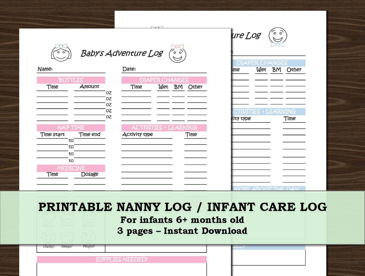 Printable Daily Nanny Log, Daily Baby Log, 6 Months Old, Instant ...