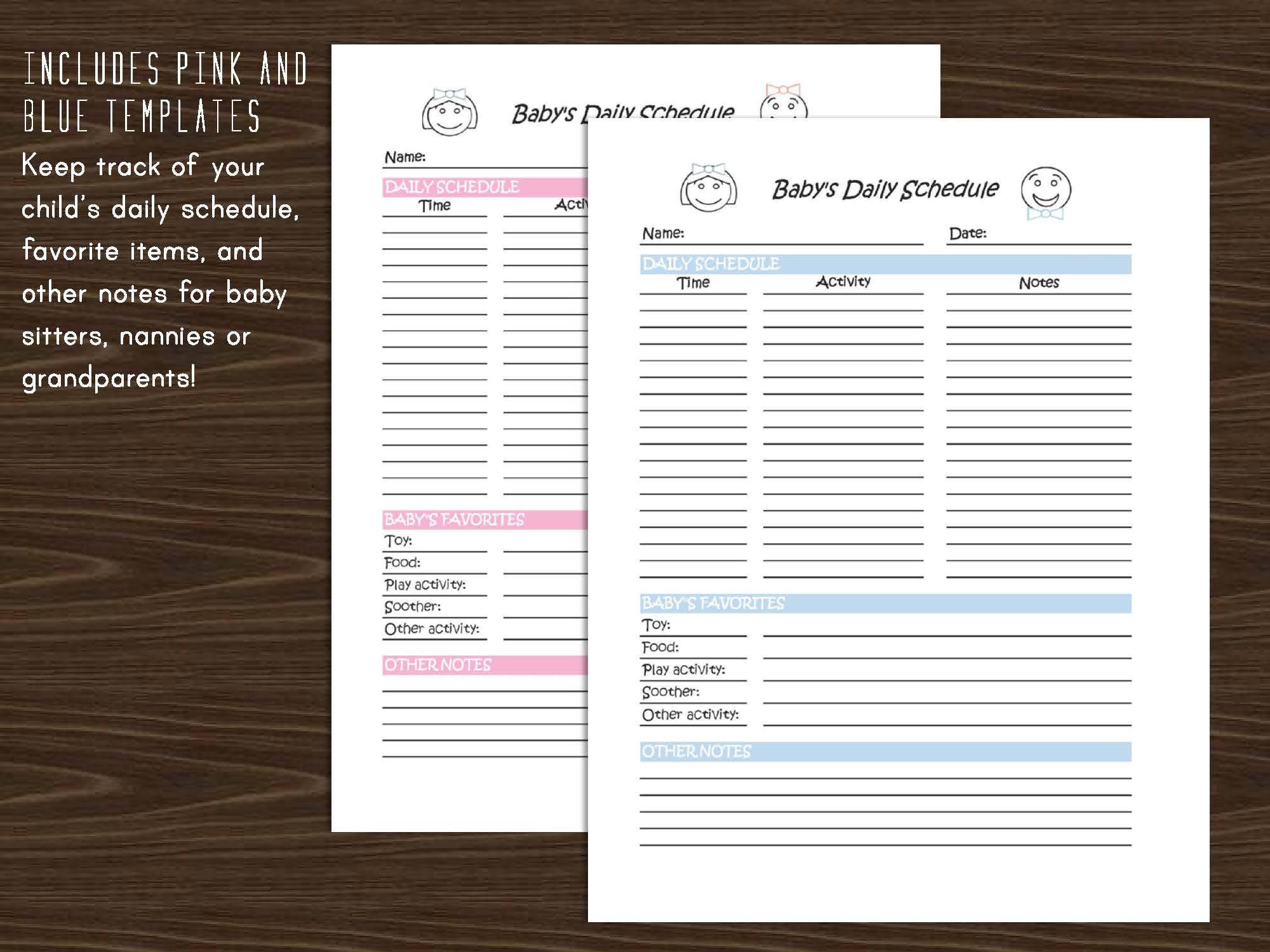 Printable Daily Baby Schedule Infant Schedule Instant - Etsy