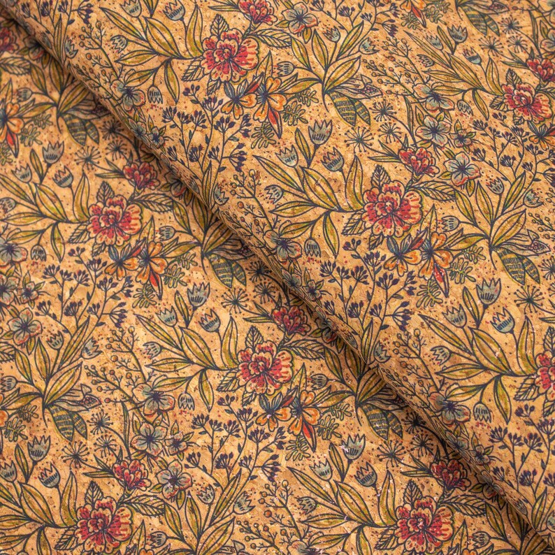 Green Leaves and Flowers Pattern Cork Fabric Cork Textile Cork - Etsy