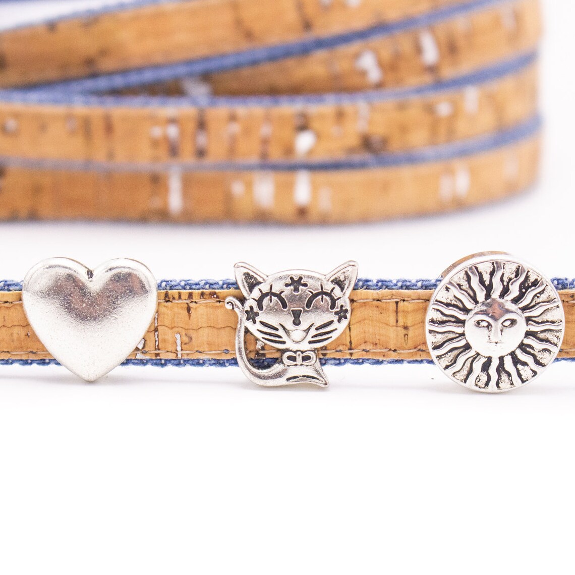 10mm Flat Cork Cord Denim With Sliver Cork Cork Leather - Etsy