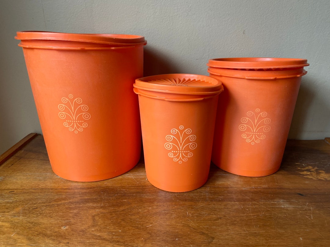 Vintage Tupperware Orange Canister Set, Plastic Kitchen Canisters ...