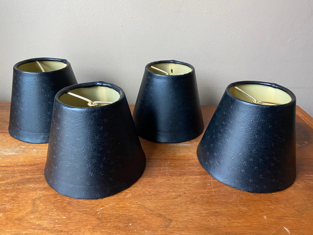 Black Leather Lamp Shade, Ostrich Skin Embossed, Set of 4, Wall Sconce ...