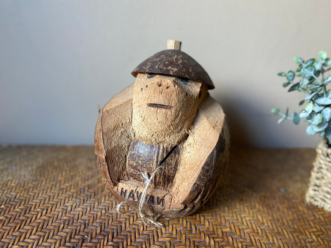 Carved Coconut Ape, Hand Carved Monkey, Coconut Statue, Tiki Bar ...