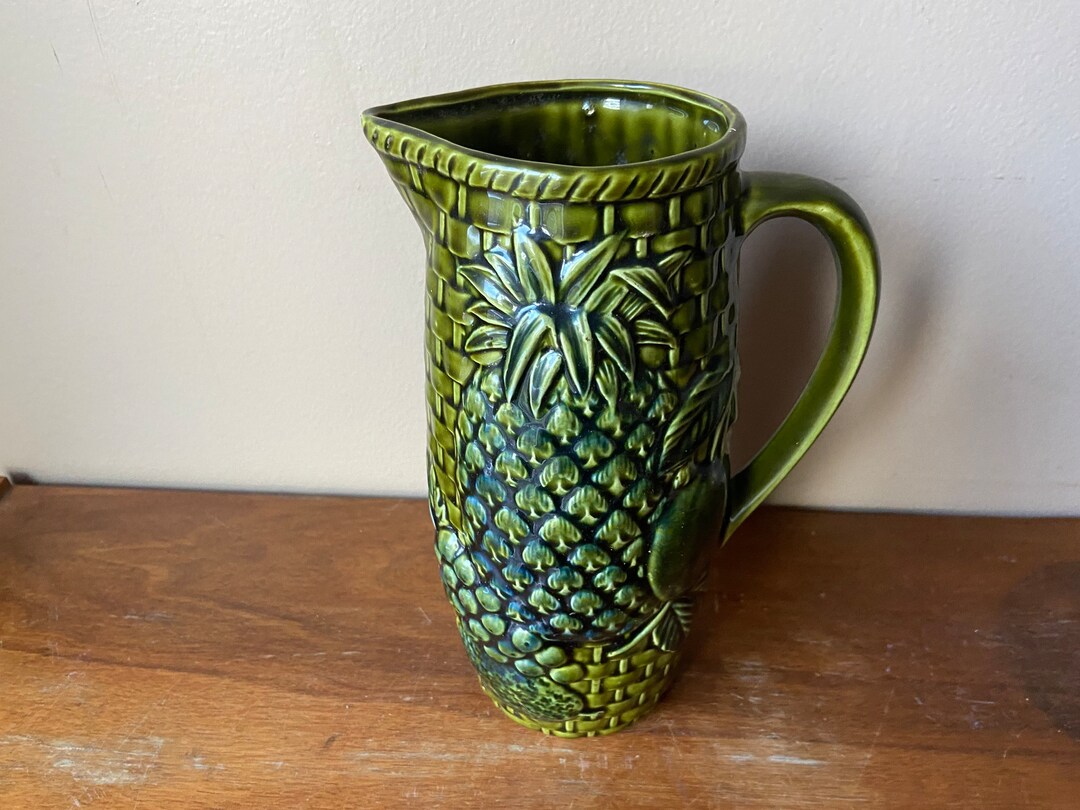 Enesco Vase, Vintage Avocado Green Ceramic Pitcher, 70's Kitchen Decor ...