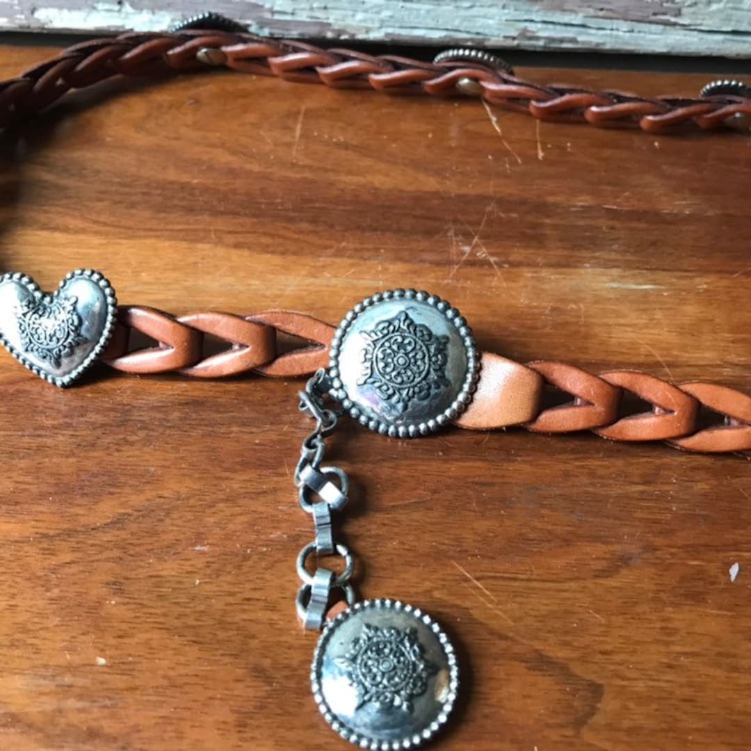 Vintage Lariat Belt, Leather Silver Braided Belt, Brown Ladies Belt ...