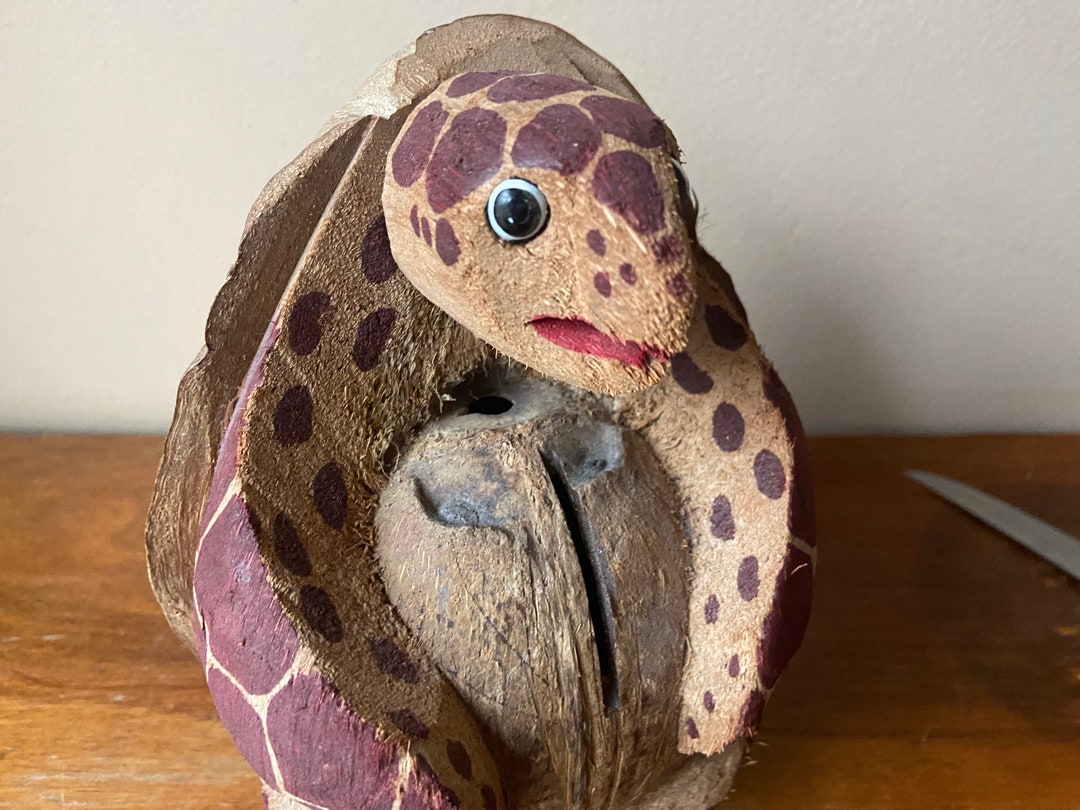 Coconut Turtle Bank, Hand Carved Sea Turtle, Polynesian Decor, Tiki Bar ...