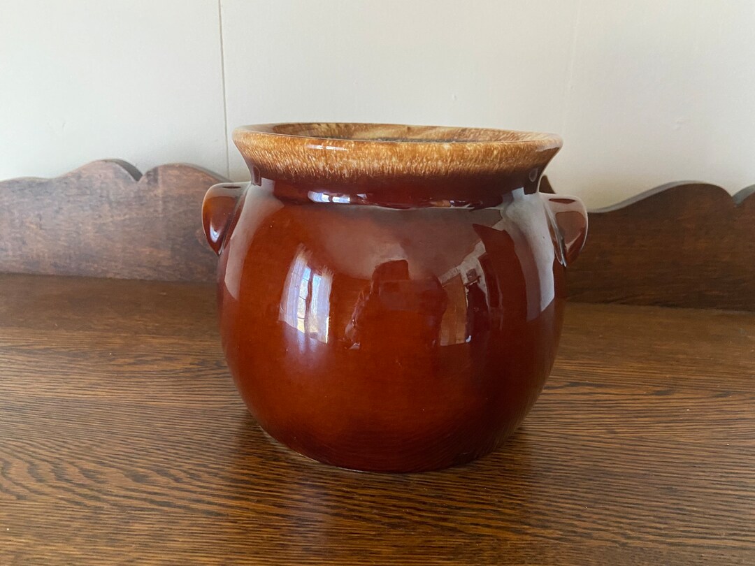 Hull Stoneware Crock, Vintage Bean Pot, Oven Proof Jug, Brown Drip ...