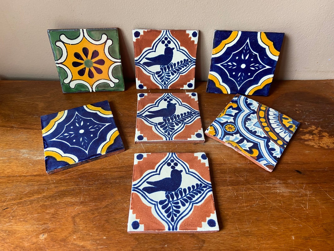 Terra Cotta Painted Tiles, Mexican Spanish Tiles, Craft Project, 4" X 4 ...