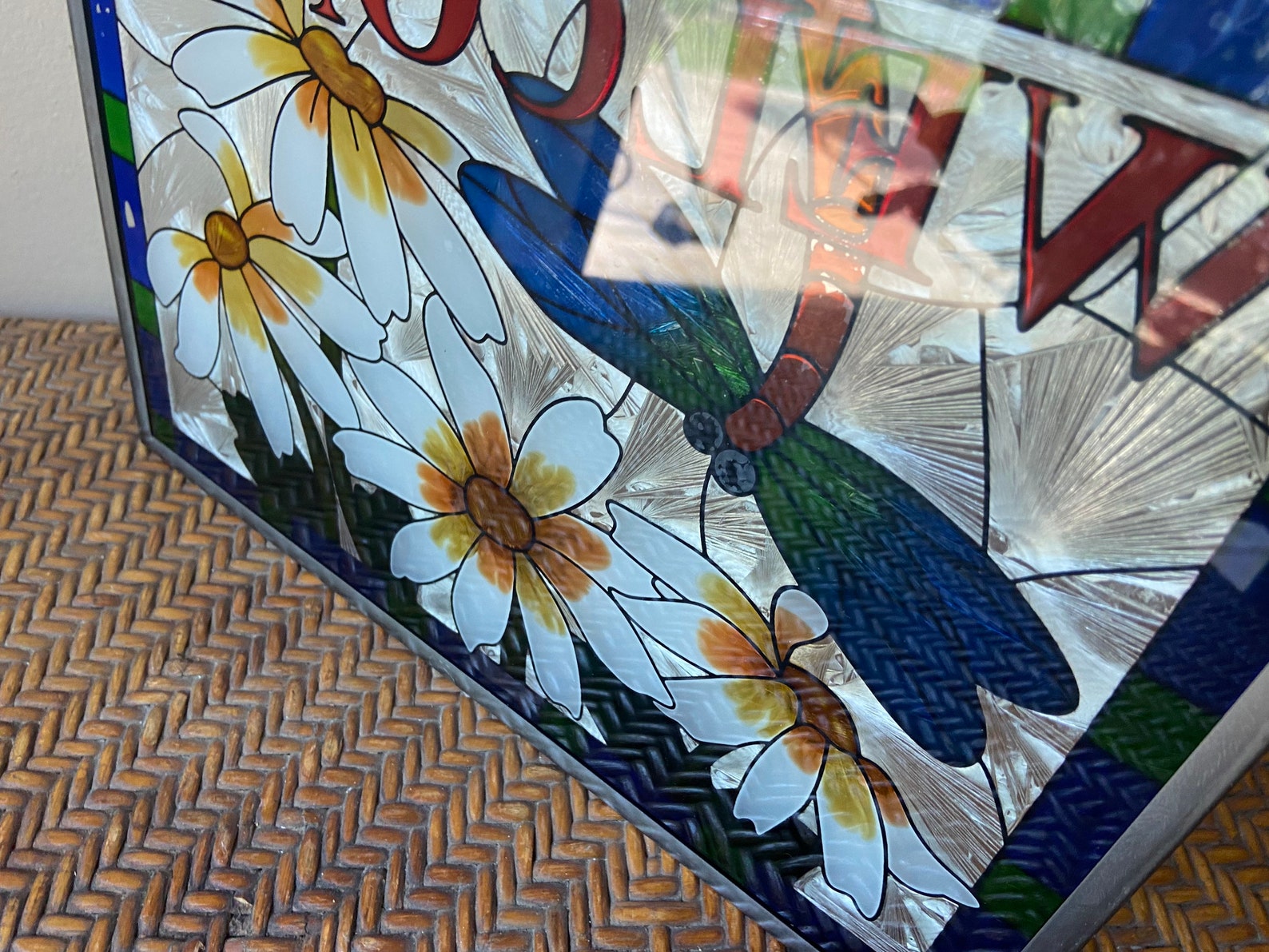 Stained Glass Window Hanging Daisy Sun Catcher Welcome Sign - Etsy