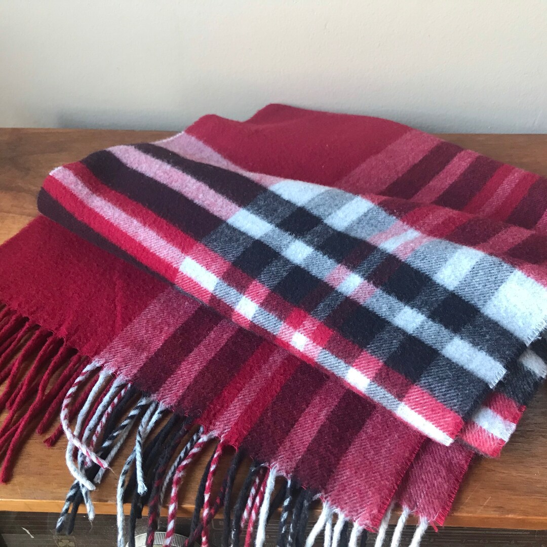 Red Plaid Scarf With Fringe, Red Black White Scarf, Soft Fleece Wool ...