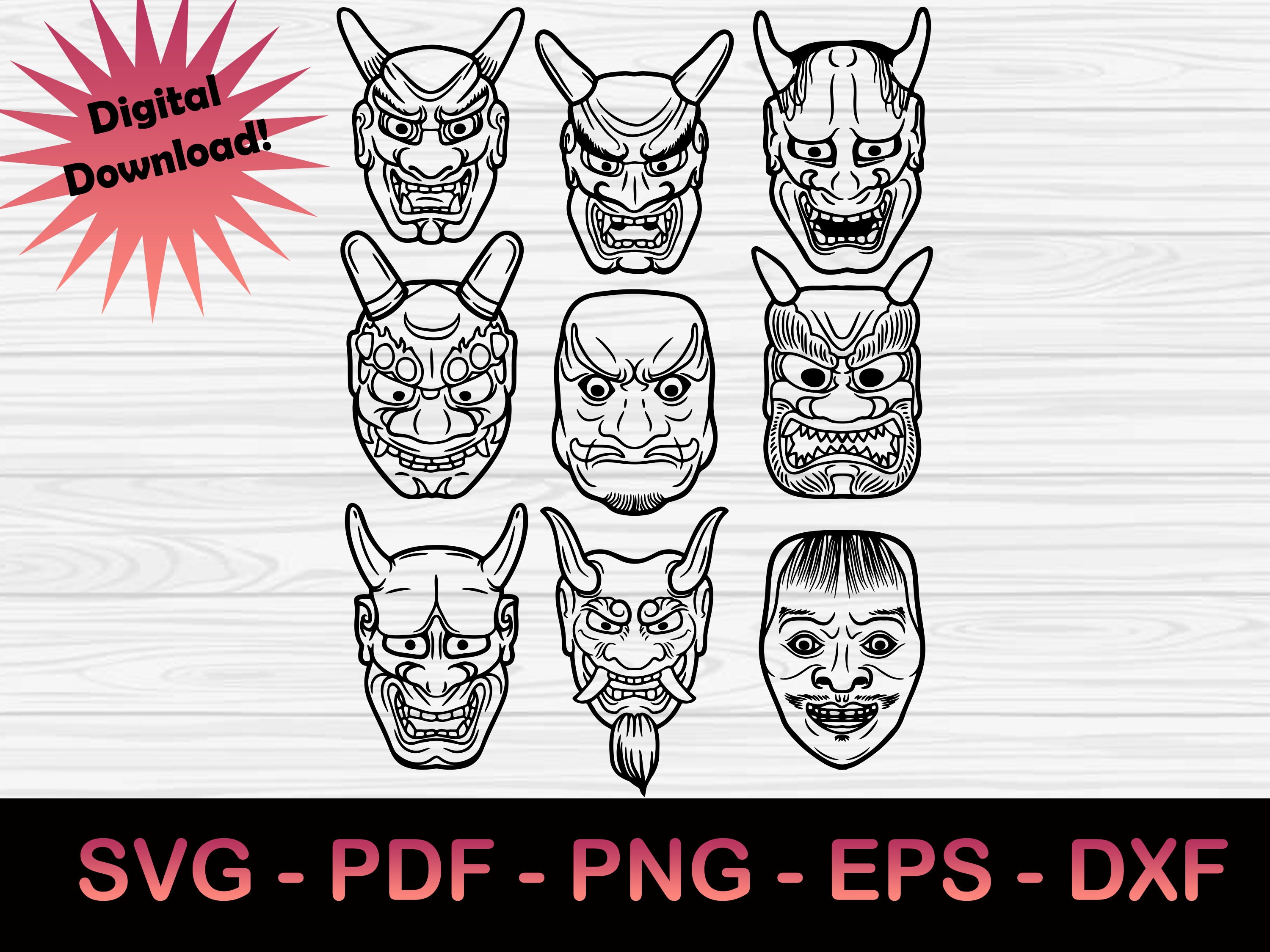 Oni Pattern | Demon Yokai Faces SVG (svg, Pdf, Png, Eps, Dxf) Digital ...
