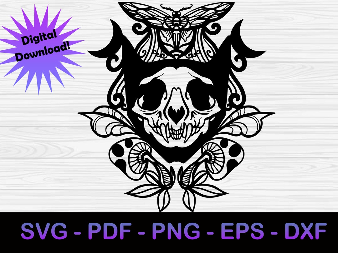 Cat Skull SVG | Gothic SVG | Cat SVG | Gothic Moth (svg, Pdf, Png, Eps ...