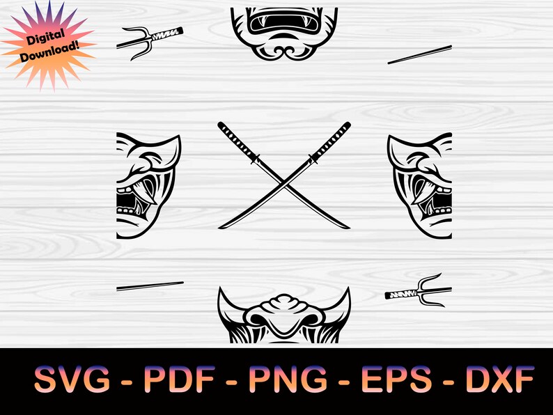 Oni Mask Katana Pattern SVG | Oni Mask Seamless Pattern (svg, Pdf, Png ...