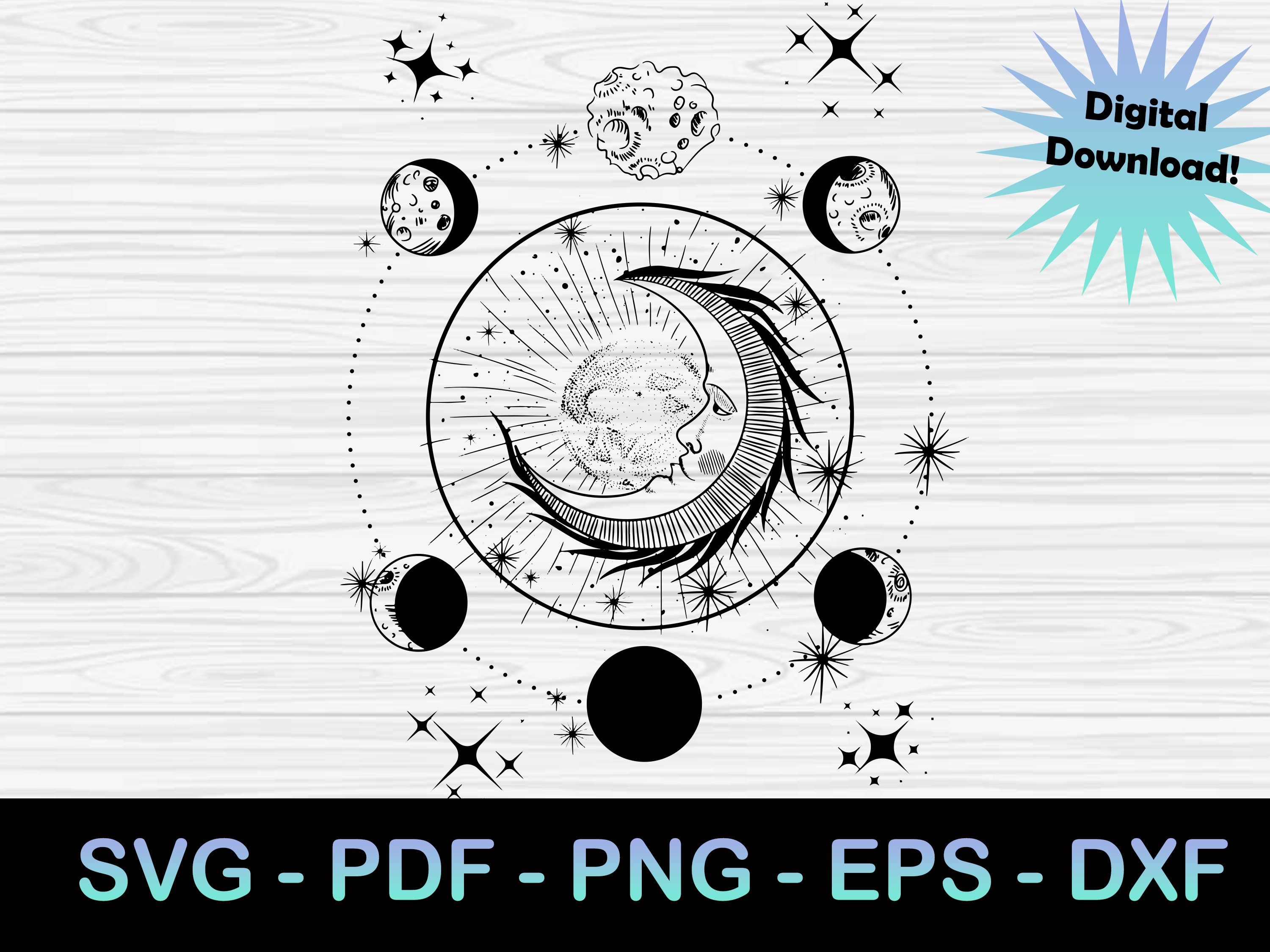 Mystical Moons SVG Moon Crystal Svg Moon and Stars Svg svg, Pdf, Png ...