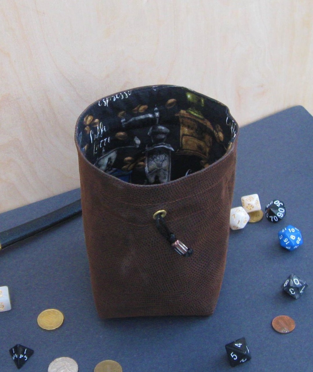Morning Latte Large D&D Dice Bag, Vegan Leather Drawstring Pouch, Dice ...