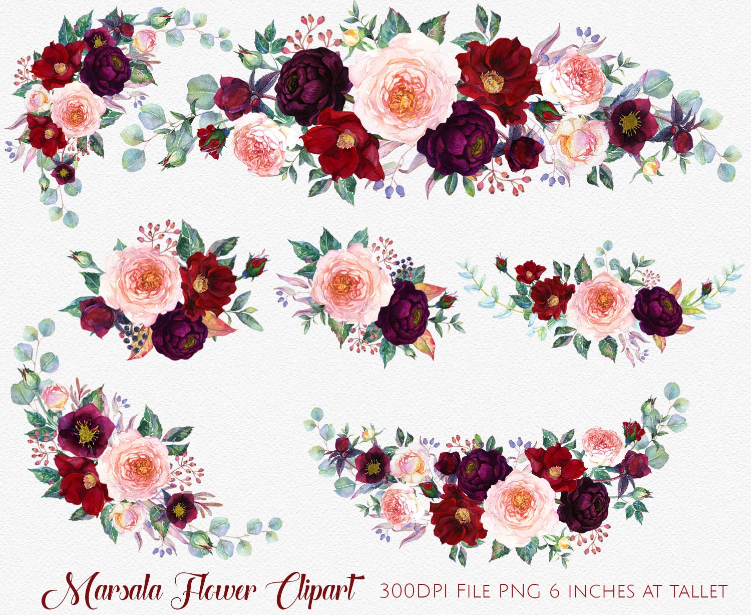 Marsala Clipart Marsala Watercolor Flower Marsala Floral | Etsy