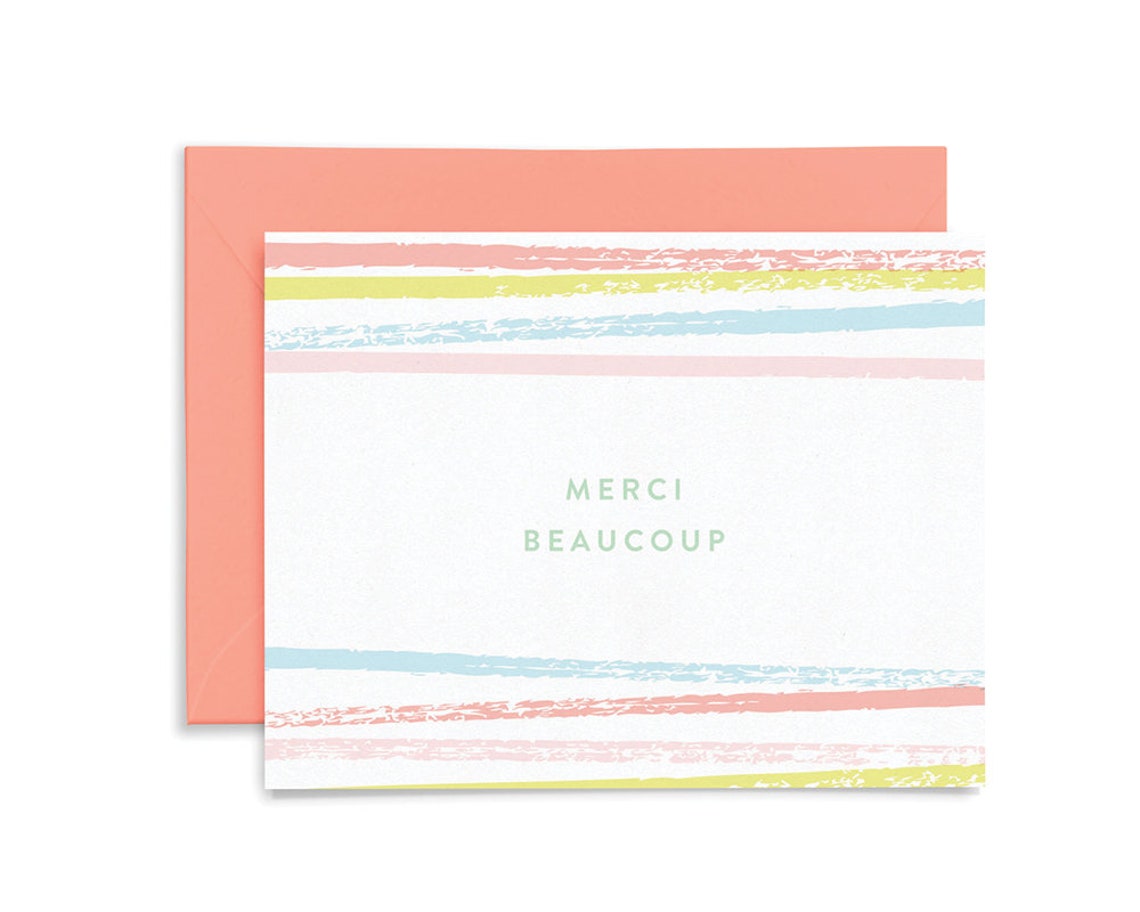 Stylish Pastel Striped Merci Thank You Note Card - Etsy