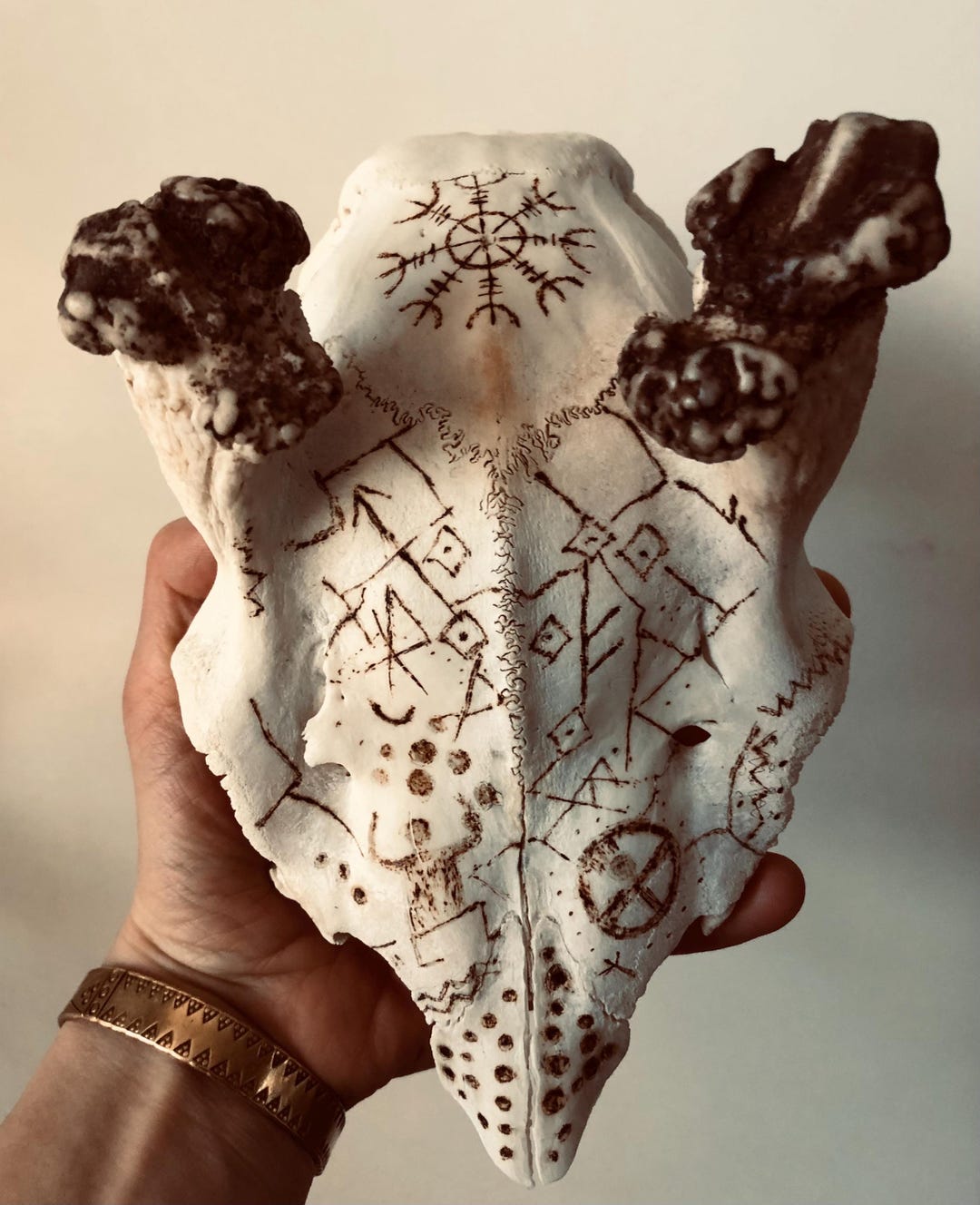 Pyrography Petroglyphs Norse Pagan Art Deer Skull With Runes - Etsy