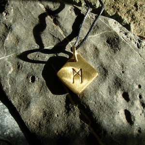 Mannaz M Rune Pendant Runes Pagan Hand Forged Amulet From Metal Gold ...