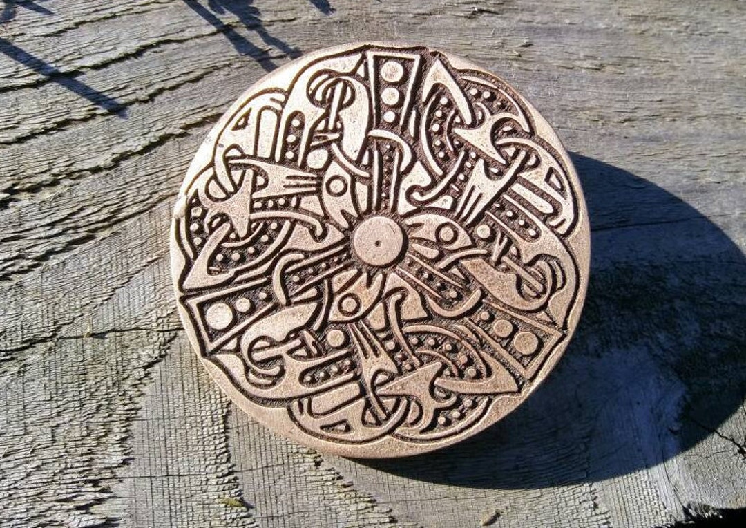 Round Viking Brooch Cloak Pin Pagan Ornament Pin Solid Bronze Fibula ...