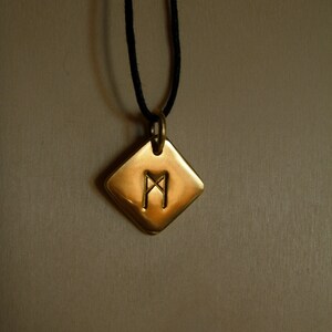 Mannaz M Rune Pendant Runes Pagan Hand Forged Amulet From Metal Gold ...