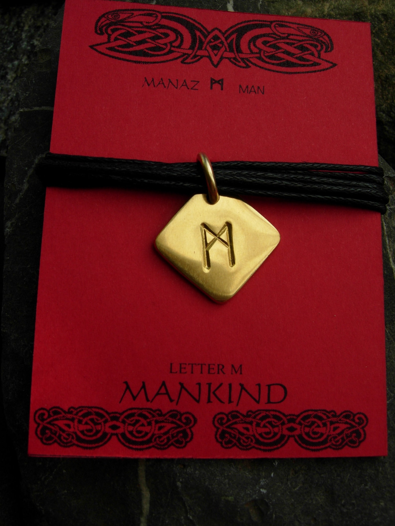Mannaz M Rune Pendant Runes Pagan Hand Forged Amulet From Metal Gold ...