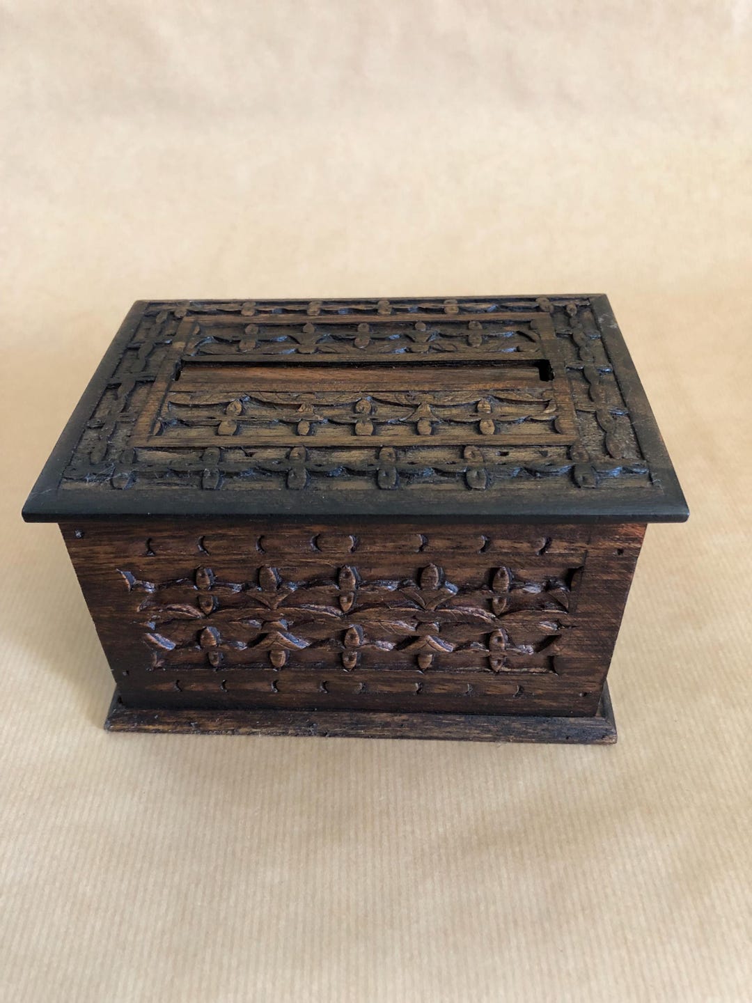 Vintage Desktop Cigarette Bix Dispenser Carved Wooden Magic Hidden ...