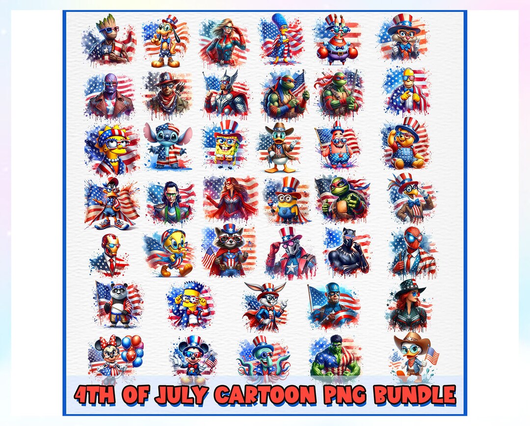 Cartoon 4th of July PNG Bundle, Independence Day Png, American ...